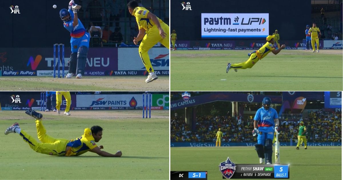 DC vs CSK: Watch- Ambati Rayudu Takes An Unbelievable Flying Catch To Dismiss Prithvi Shaw Cheaply