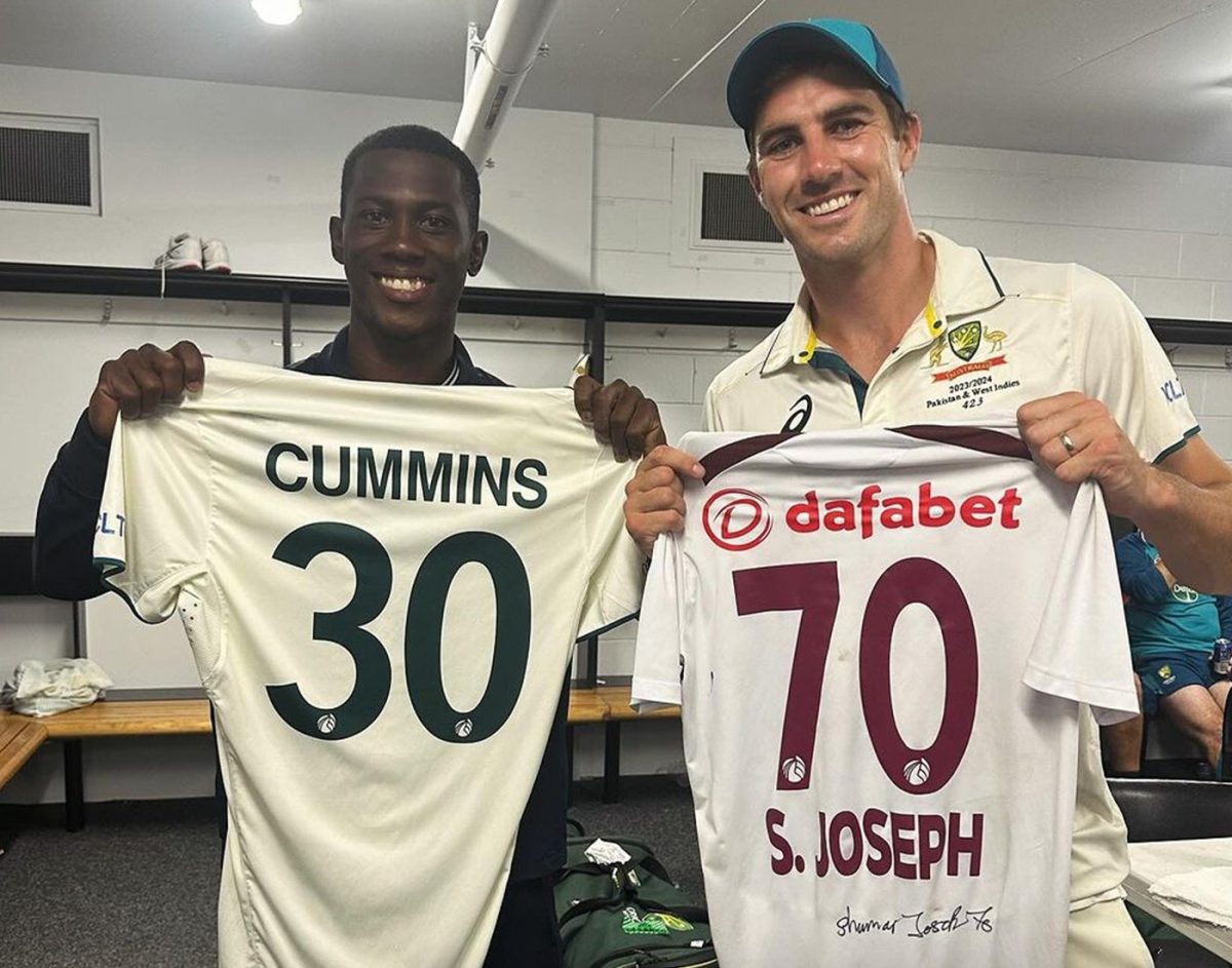 Pat Cummins exchanges jerseys with Shamar Joseph after pacer propels ...
